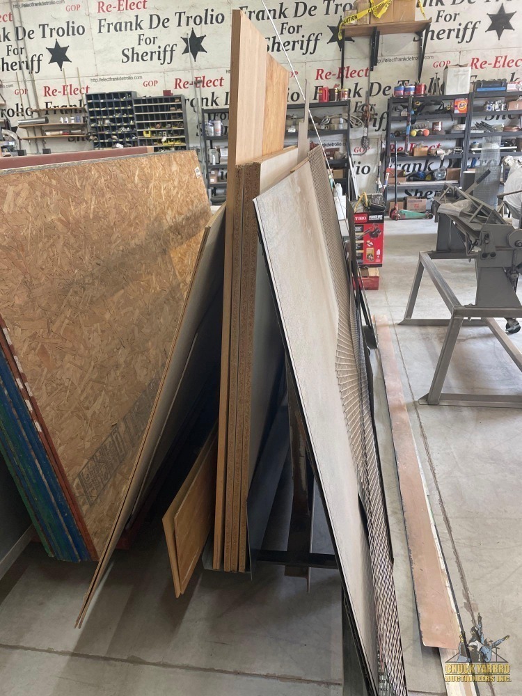 Assorted Sheet & Corrugated Metal & Misc. Wood Boards & Stand - Offsite